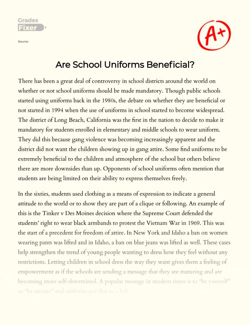 The Beneficial Side Of School Uniforms Essay Example 1913 Words The Beneficial Side Of School Uniforms Essay Example 1913 Words