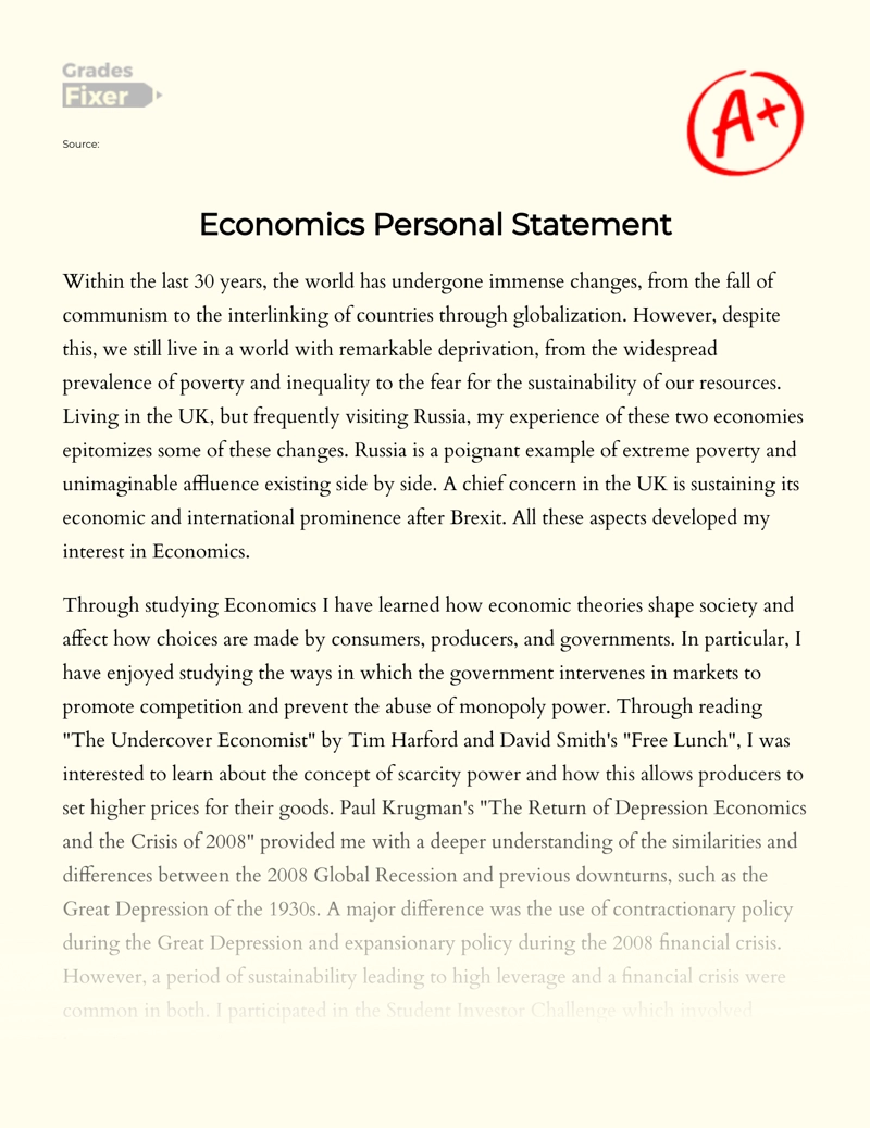 My Motivation To Build A Career In Economics Essay Example 603