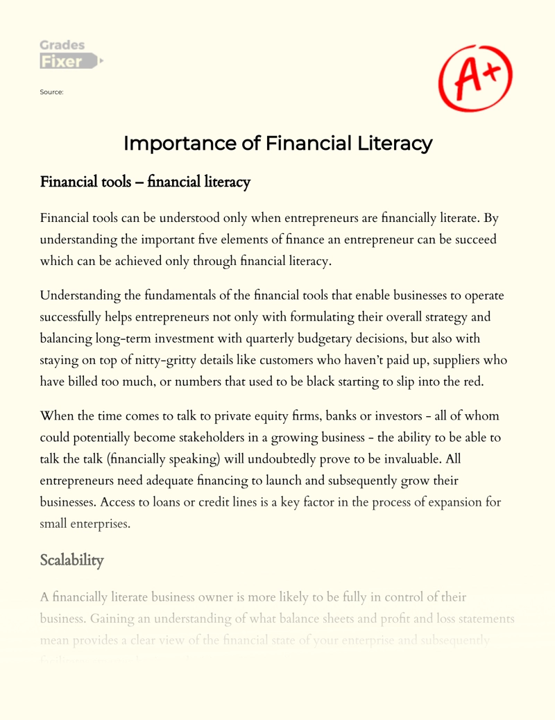 Importance Of Financial Literacy Essay Example 1983 Words GradesFixer Importance Of Financial Literacy Essay Example 1983 Words GradesFixer