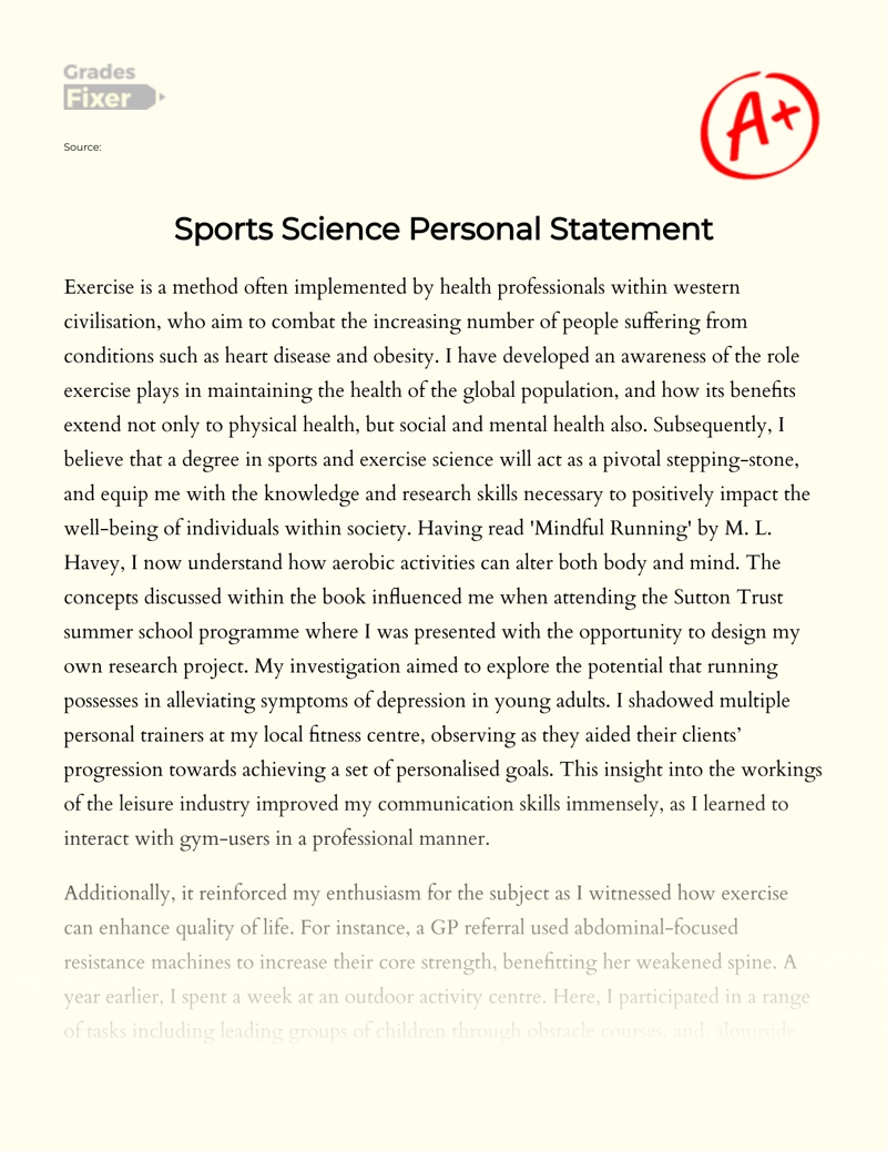 Sports Science Personal Statement Essay Example 618 Words GradesFixer Sports Science Personal Statement Essay Example 618 Words GradesFixer