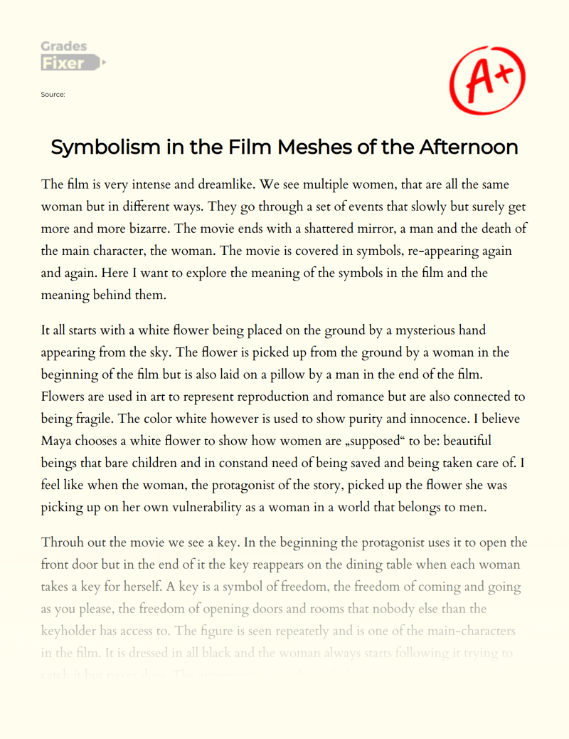 Symbolism In The Film Meshes Of The Afternoon Essay Example 692 