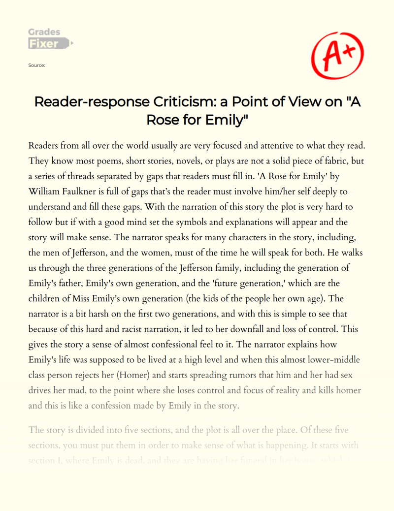 Reader response Criticism A Point Of View On A Rose For Emily