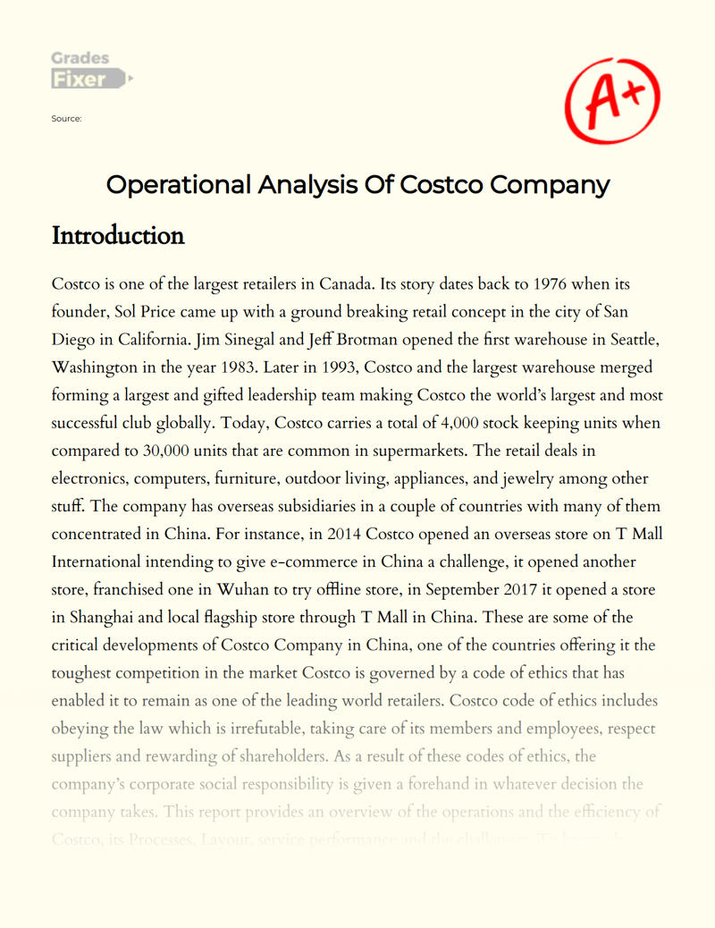 Operational Analysis Of Costco Company: [Essay Example], 3349 words ...