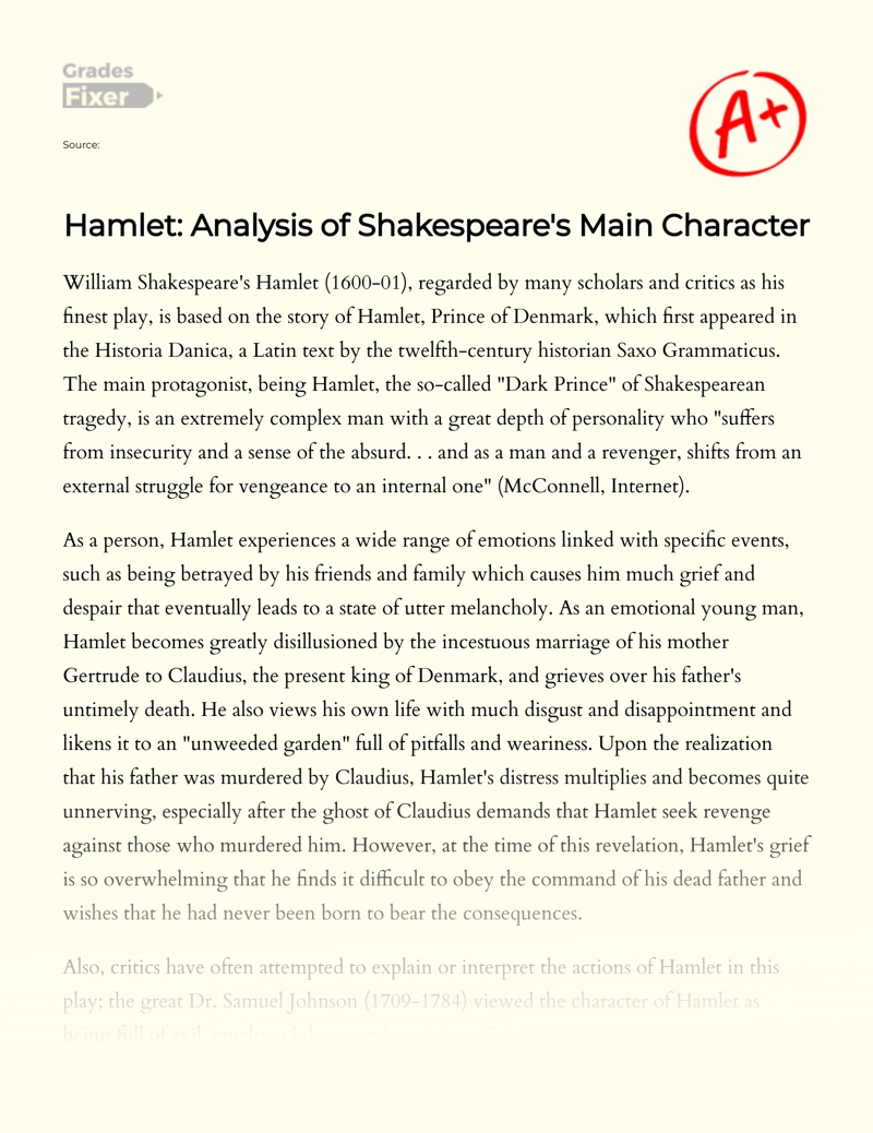 Hamlet Analysis Of Shakespeare s Main Character Essay Example 1267 Hamlet Analysis Of Shakespeare s Main Character Essay Example 1267